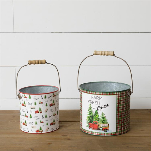 Evergreen Tree Farm Tin Buckets