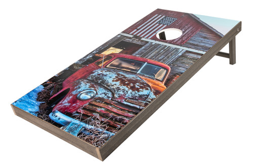 Cornhole Game Set - Red Truck Barn Scene - Amish Made Poly