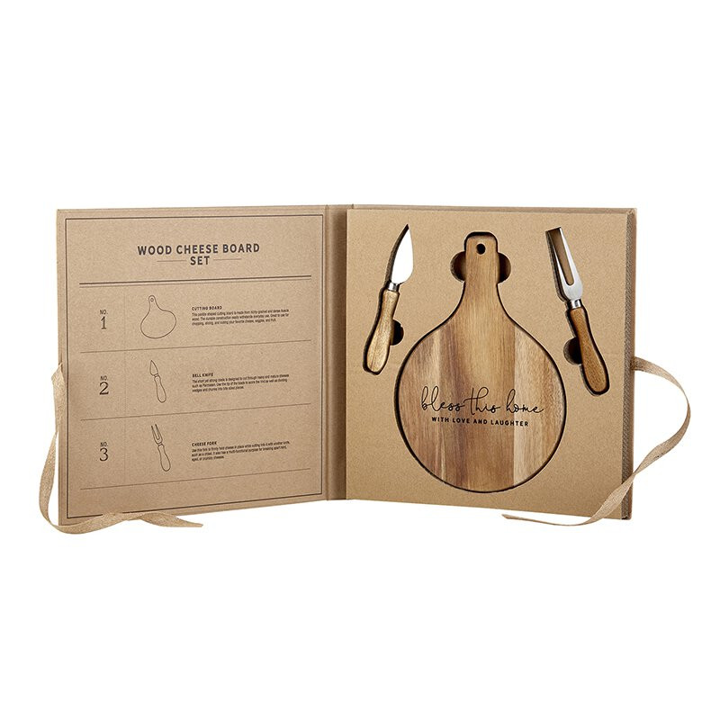 Cardboard Wood Paddle Cheese Board Set - Bless this Home - [Wholesale ...