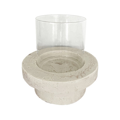 Travertine and Glass Hurricane - Lifestyle Boutiques