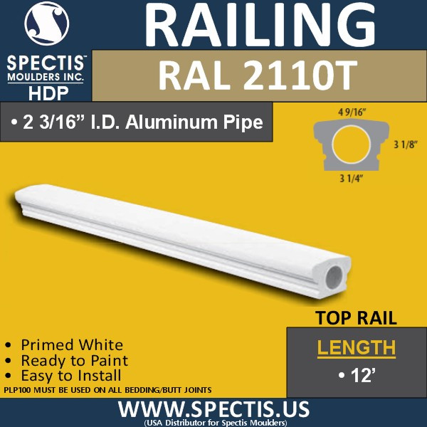 RAL2110T 3 1/4" Wide x 12' Long Top Hand Railing