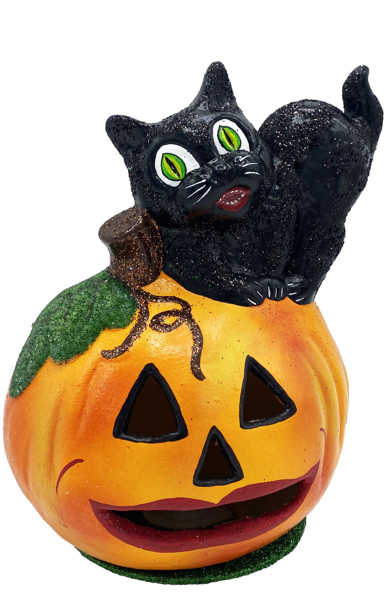 Wide Eyed Cat on Jack-O-Lantern Paper Mache Candy Container from the ...