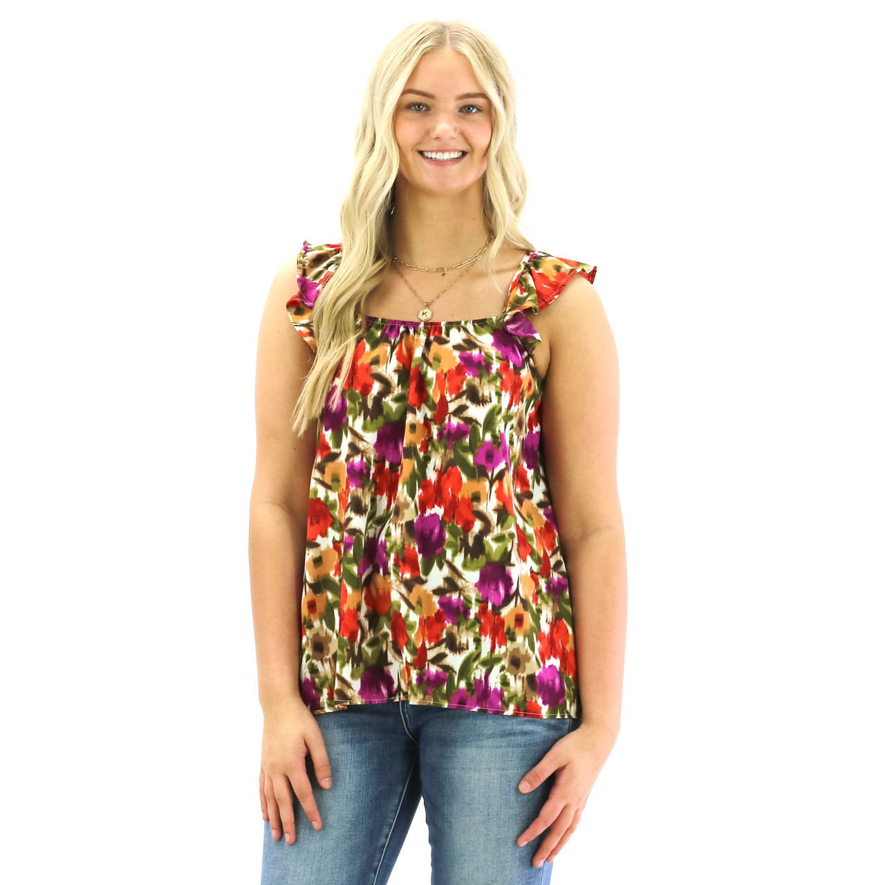 LuAnn Floral Print Blouse - Spicy Orange - Trendy Threads Inc