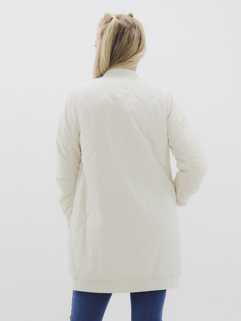 Mystree Long Quilted Bomber Jacket - Ivory