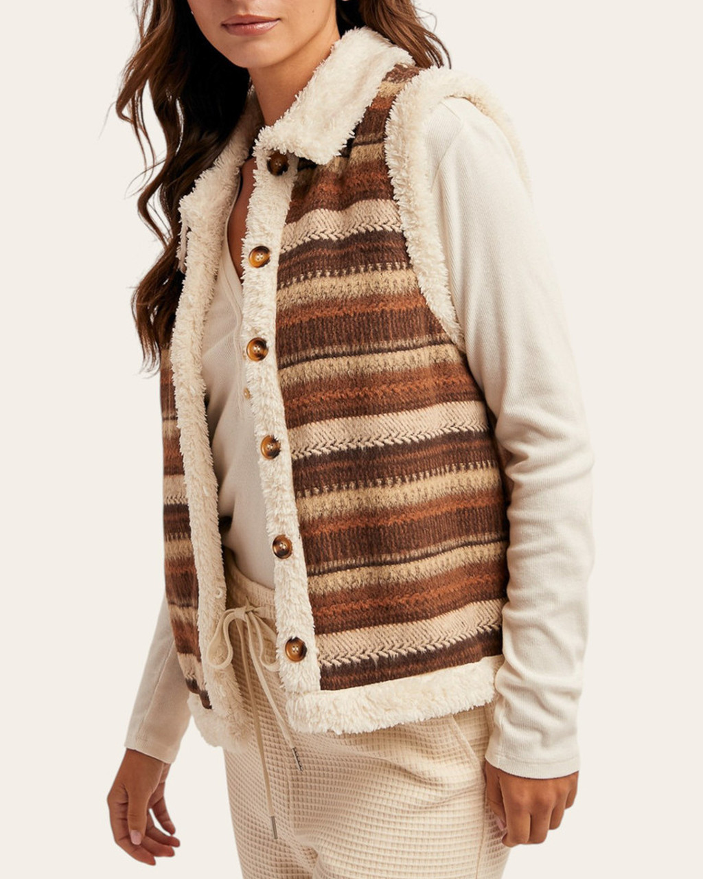 Patterned Sherpa Button Down Vest | Trendy Threads Boutique Roscoe, SD