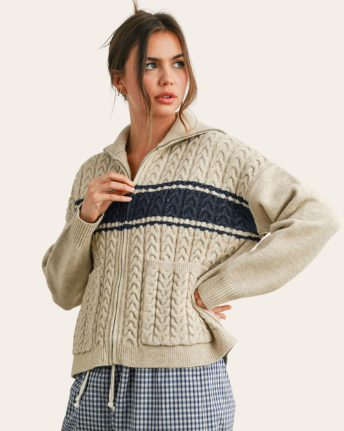 Varsity Vibes Knit Zip-Up Jacket | Trendy Threads