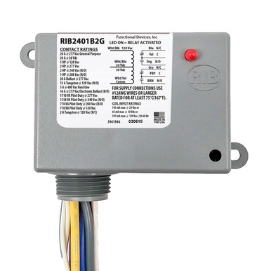 Functional Devices RIB2401B2G Enclosed Relay 20amp DPDT w/24 Vac/dc/120 ...