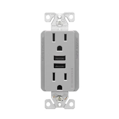 Eaton Wiring Devices TR7765GY-BOX Combo 2 Port USB Receptacle 15A 125V ...