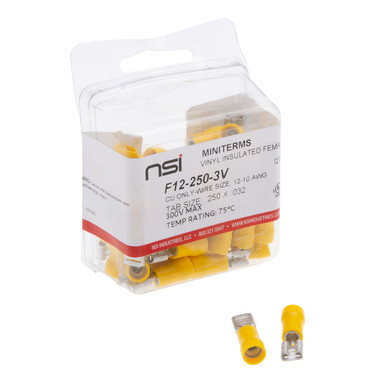 NSI F12-250-3V 12-10 Awg Vinyl Insulated Female Disc .250X.032 Tab, 50 ...