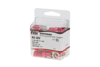 NSI R8-38V 8 Awg Vinyl Insulated Ring 3/8" Stud, 25 Per Pack - KTOOL