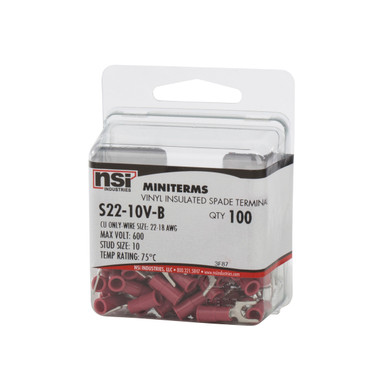 NSI S22-10V-B 22-18 Awg Vinyl Insulated Block Spade, 100 Per Pack - KTOOL