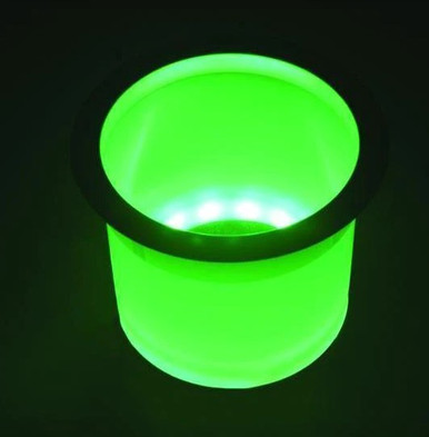 Led Plastic Lighted Cup Holder W/ Stainless Steel Flange - Grn - Pkgd ...