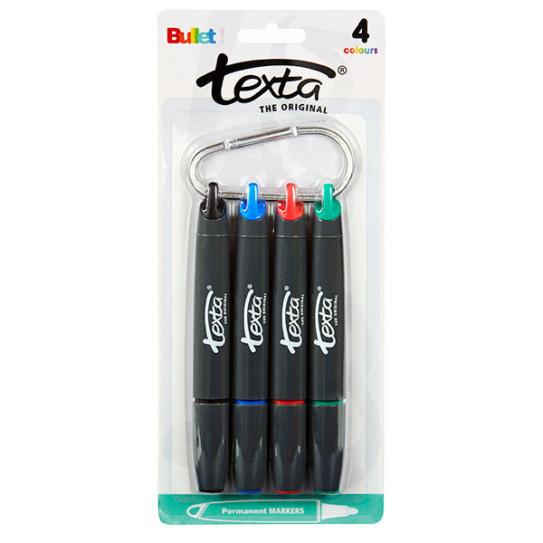 Texta 48903 Bullet 1.00mm Permanent Marker Assorted Colours Pack 4