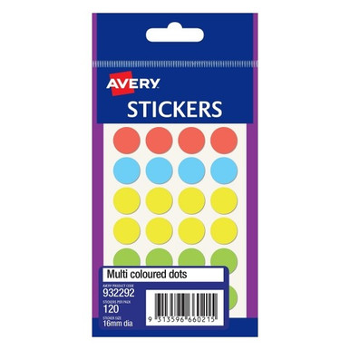Avery Assorted Dot Stickers 16mm Diameter Round Permanent