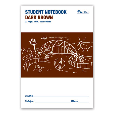 Writer Dark Brown 32pg 6mm Double Ruled Student Notebook