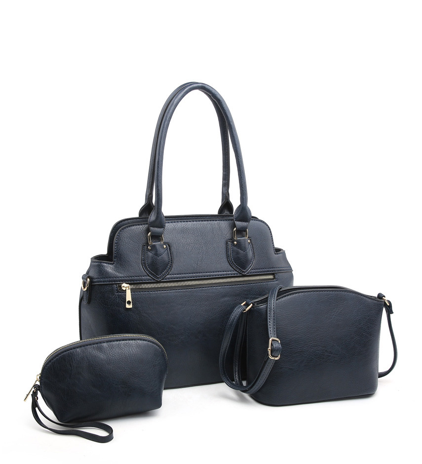 3 Piece Handbag Set with Detachable Shoulder Strap - Navy - Cerys' Closet