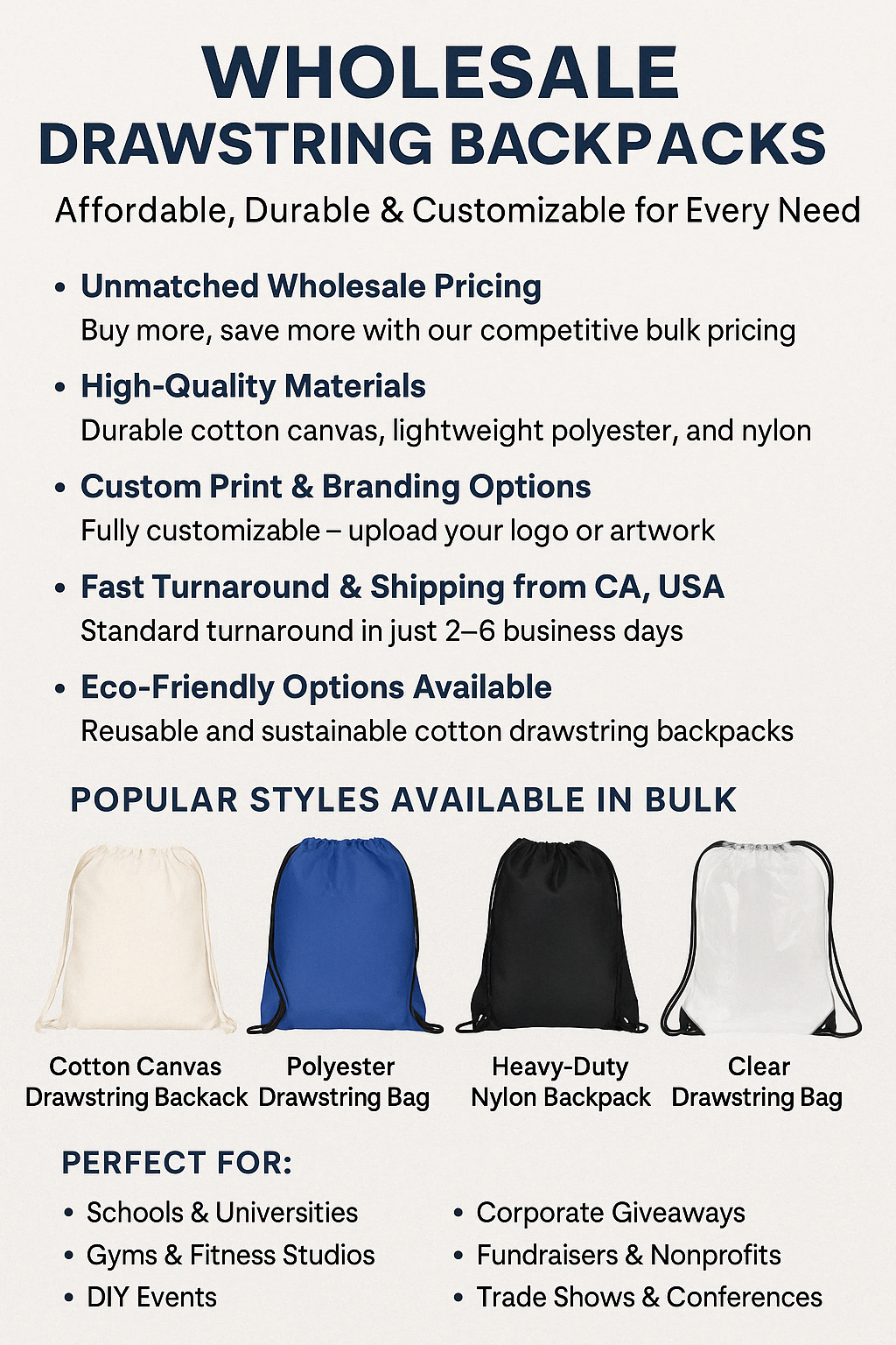 Wholesale Drawstring Backpacks – Affordable, Durable & Customizable for ...