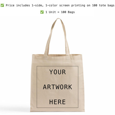 Custom Printed Cotton Canvas Tote Bags - Bulk Wholesale (100 Pack)