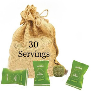 Tea Drops 30 Bulk Pack Organic Bagless Tea in Burlap Bag, Matcha Green Tea