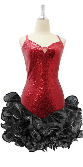 Short Dress | One-color | Short Red Sequin Fabric Dress With Black ...
