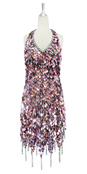 Short Dress | Paillette Striped Fuchsia Sequin Spangles | Jagged Beaded ...