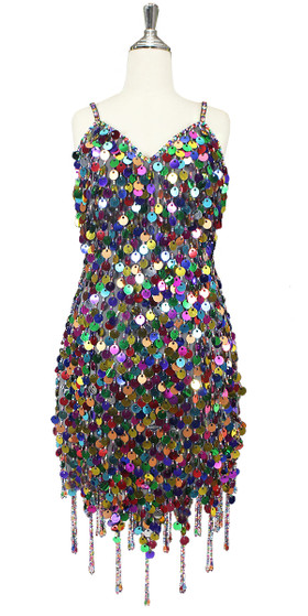 Handmade Multi-Colour Sequin Short Dress with Jagged Beaded Hemline