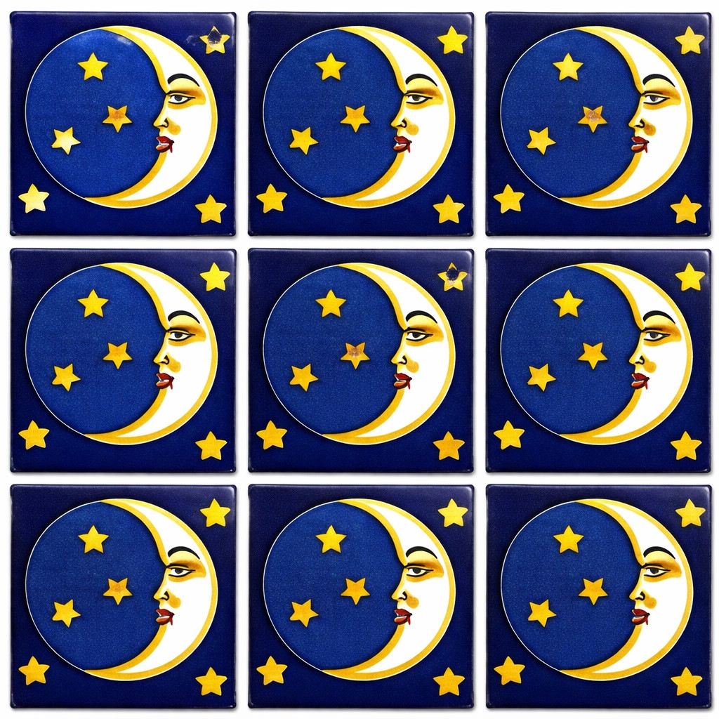 Talavera Crescent Moon Mexican Tile | Handcrafted Celestial Design