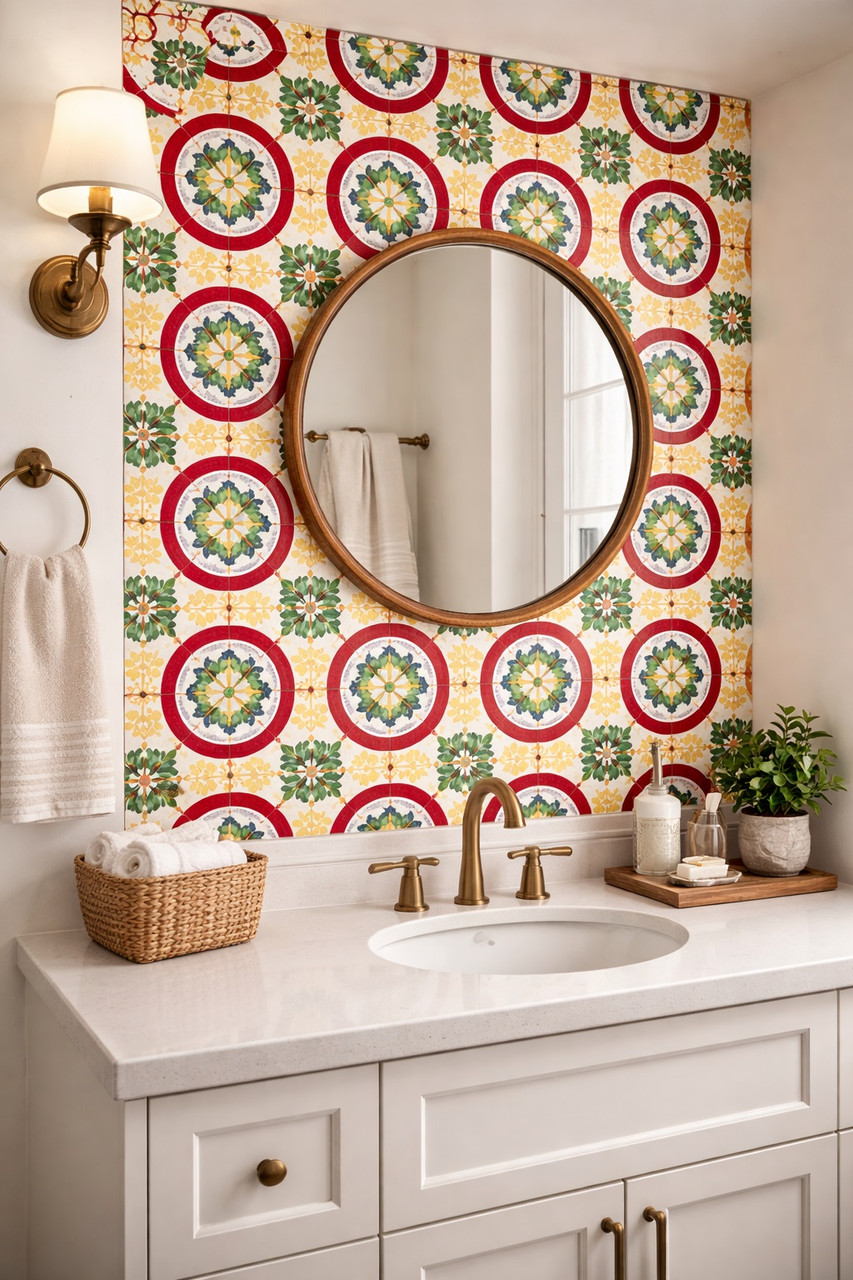 Talavera Tile Geometric Medallion Pattern