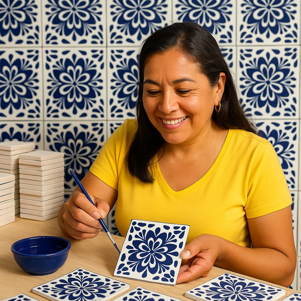 Cobalt Blue Floral Mexican Tile – Handcrafted Talavera