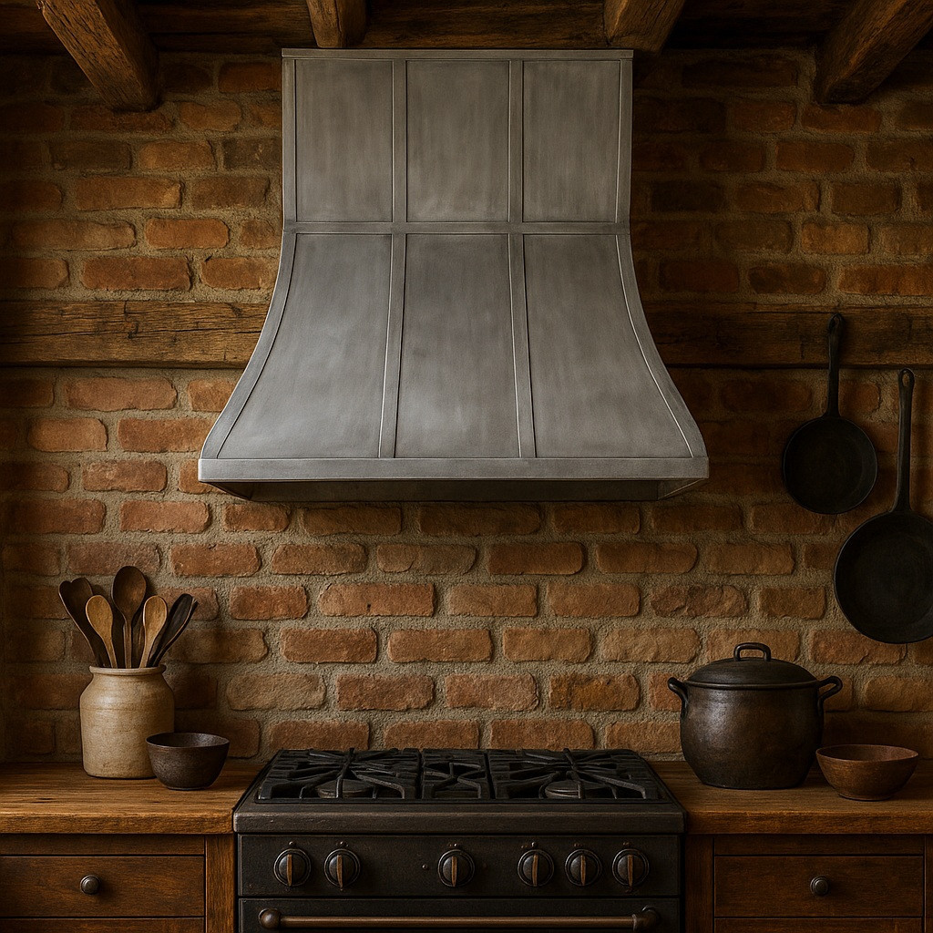 Smooth Zinc Range Hood with Bell Silhouette