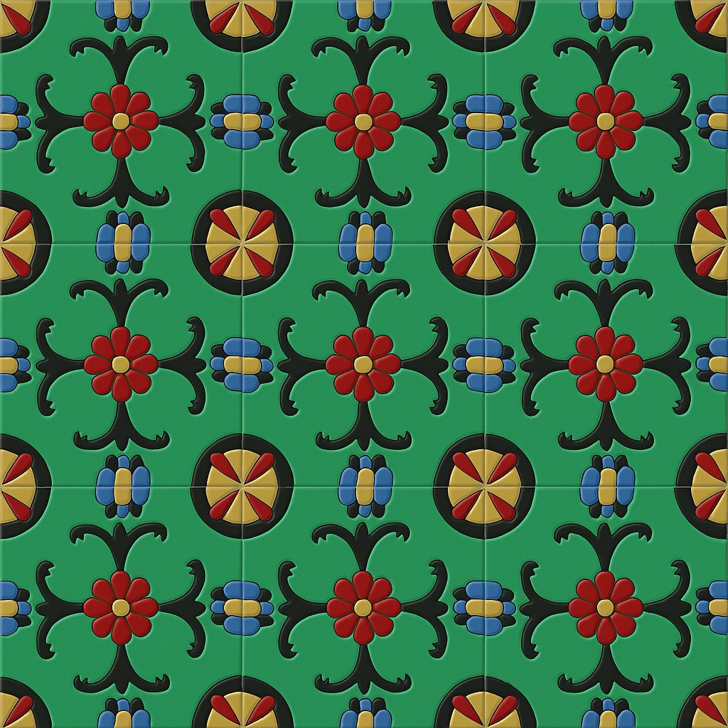 Mexican Relief Tile – Red Flower Scroll Pattern