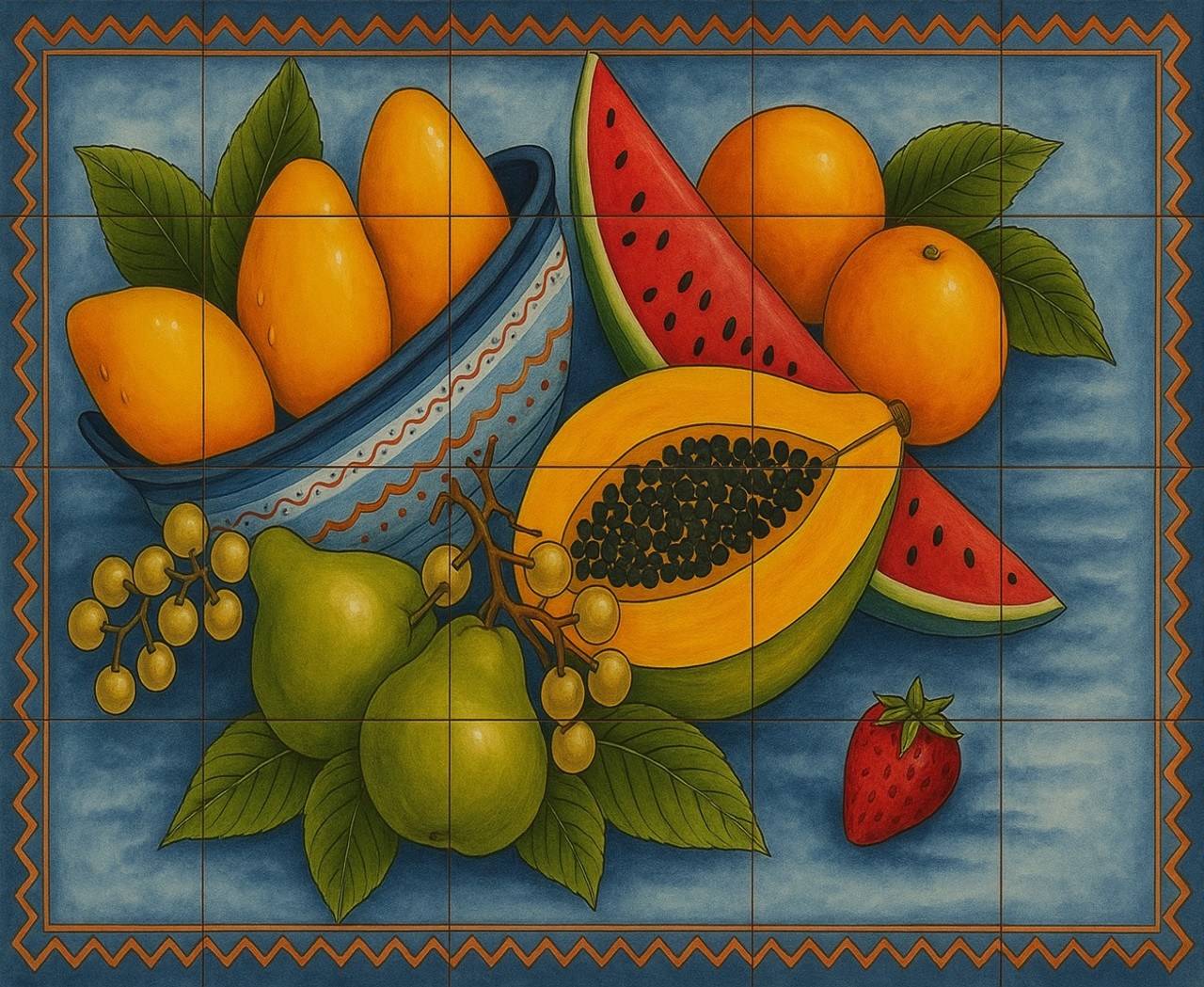 Tropical Fruit Bowl Mexican Tile Mural – Hand-Painted Talavera ...