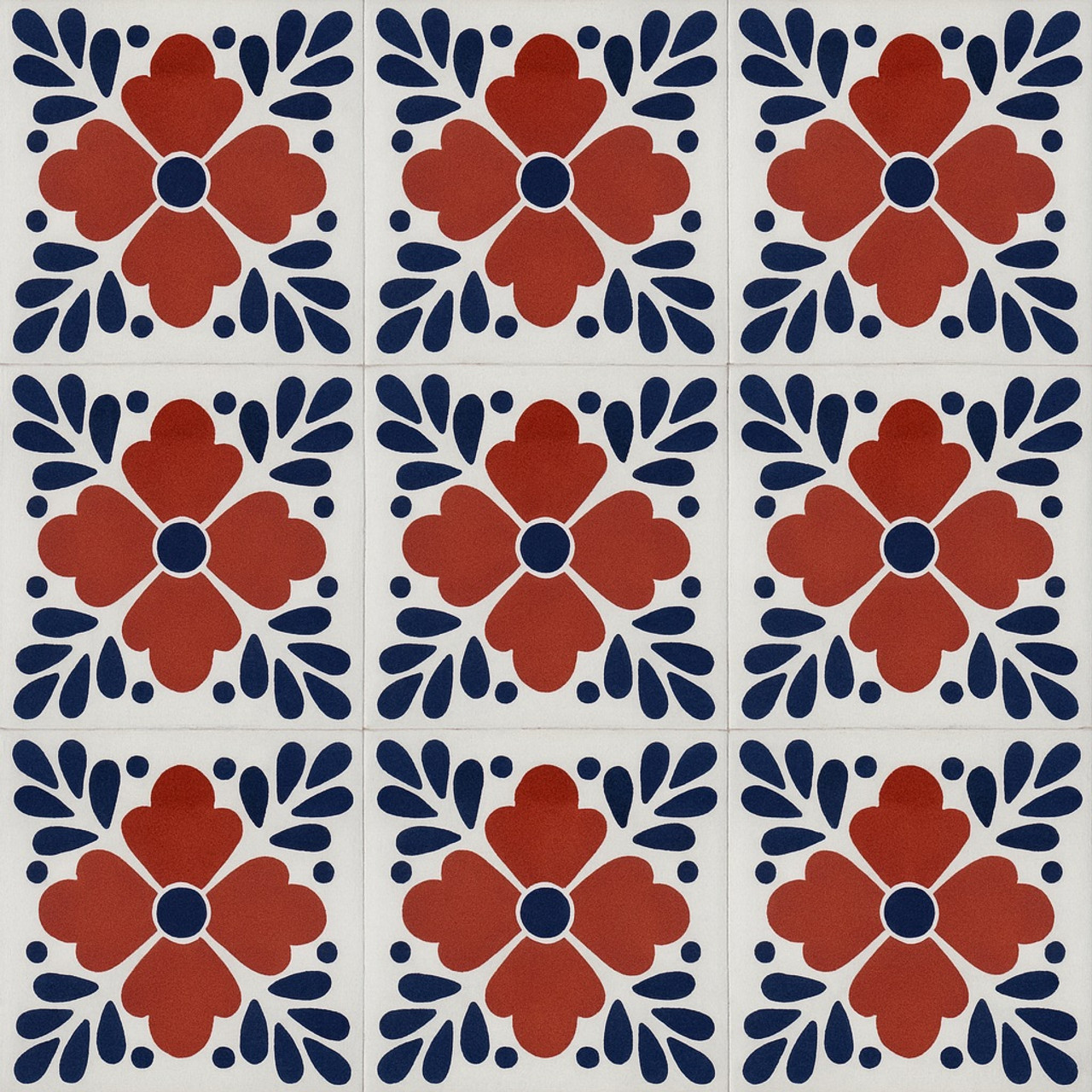 Red and Blue Floral Mexican Tile – Bold Talavera Art for Vibrant Spaces ...