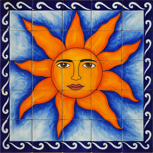 Sun Face Mexican Tile Mural