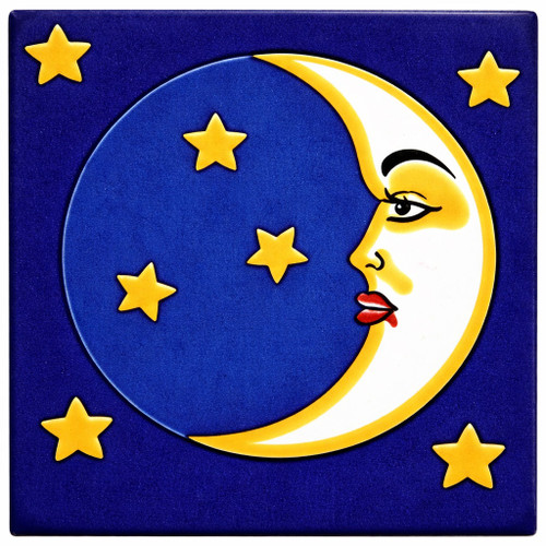 Talavera Crescent Moon Mexican Tile | Handcrafted Celestial Design