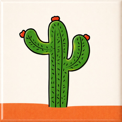 Green Cactus Mexican Tile Folk Pattern
