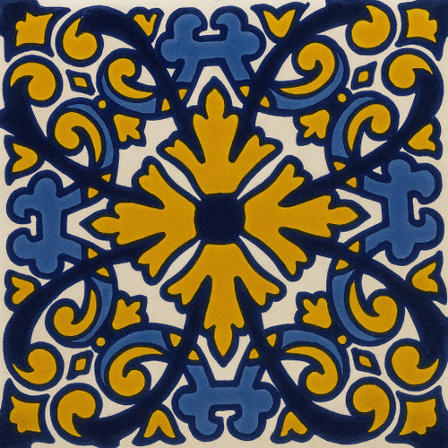 Talavera Tile – Yellow and Blue Starburst Design