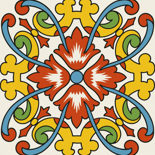 Mexican Talavera Tile Terracota Red and Blue Design