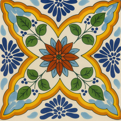 Talavera Mexican Tile Blue Floral Cross Pattern