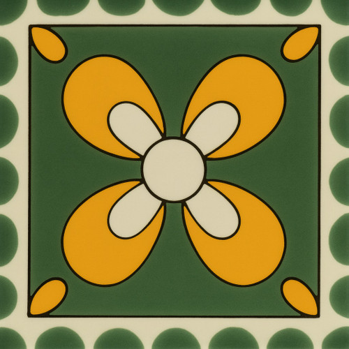 Talavera Tile Green Yellow Petal Design | Mexican Tile Store