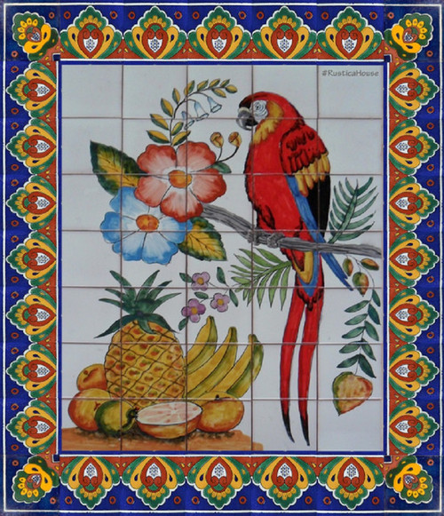 Tile Mural Parrot and Fruit
