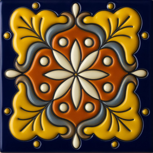 Mexican Relief Tile Yellow Rustic Motif