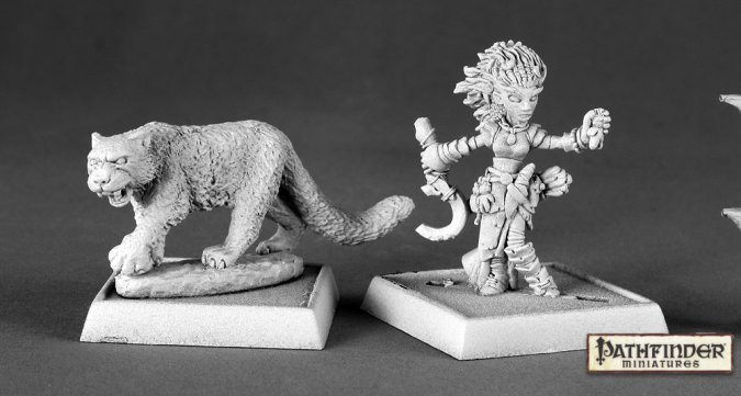 Pathfinder Lini Iconic Gnome Druid and Droogami Snow Leopard