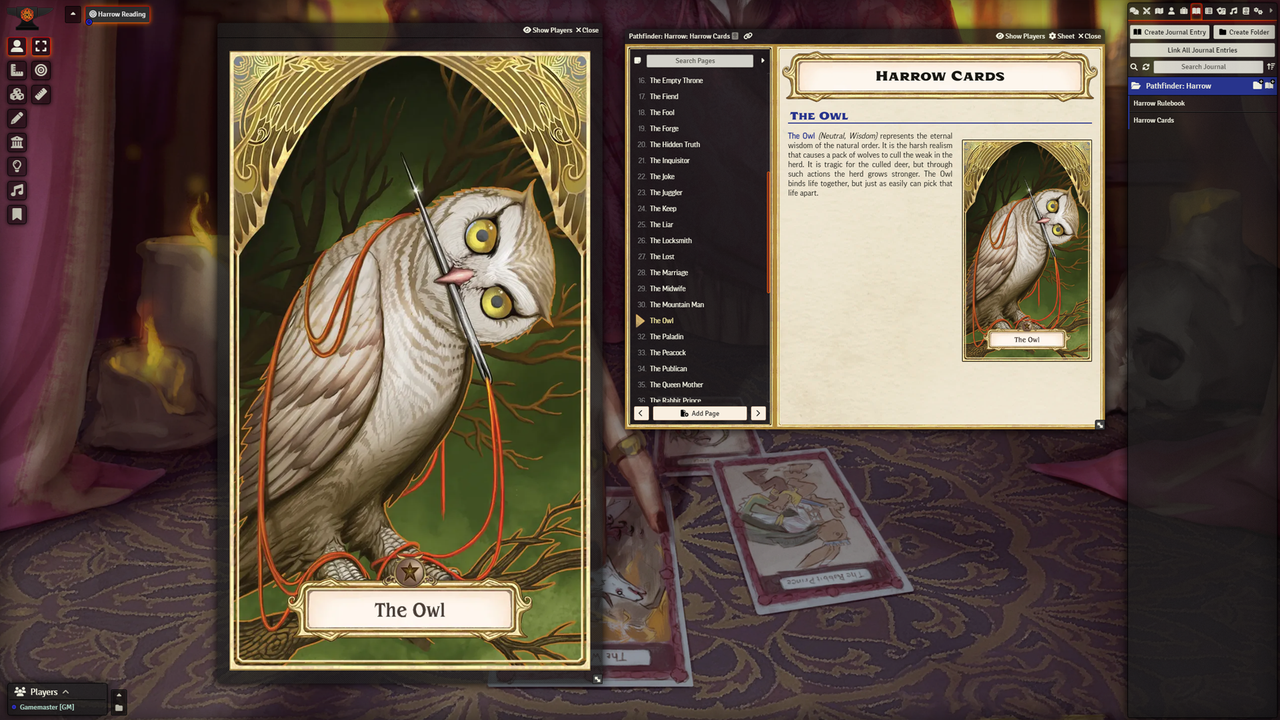Pathfinder Harrow Deck (Foundry VTT)