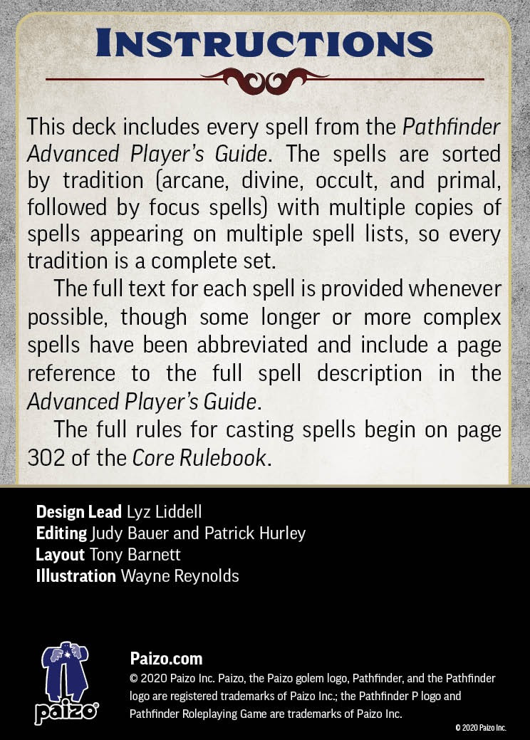 Pathfinder Spell Cards: Advanced Player's Guide