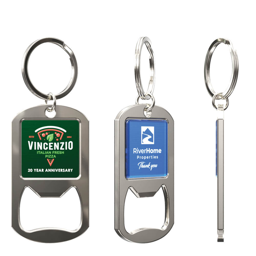 Express Bottle Opener Rect Key Tag w/ Split Ring