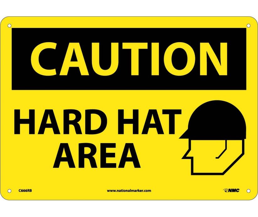 NMC C666RC Caution Rigid Plastic "Hard Hat Area" Sign (14" x 20 ...