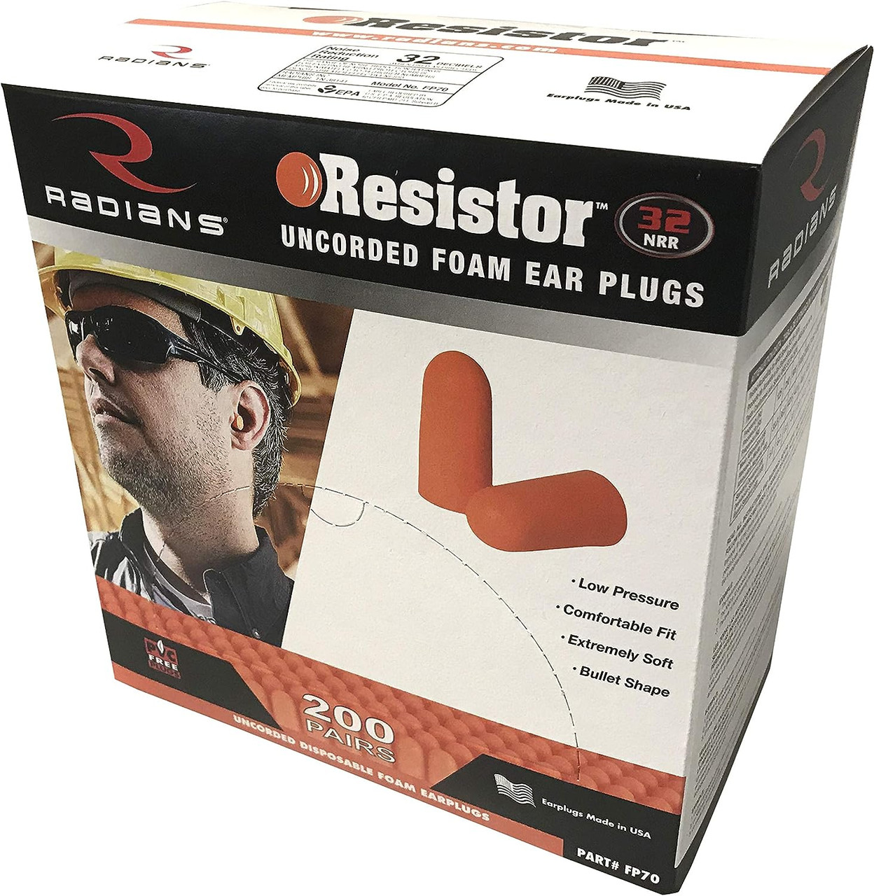 Radians FP70 Resistor Orange Disposable Foam Safety Earplugs (200/Box ...