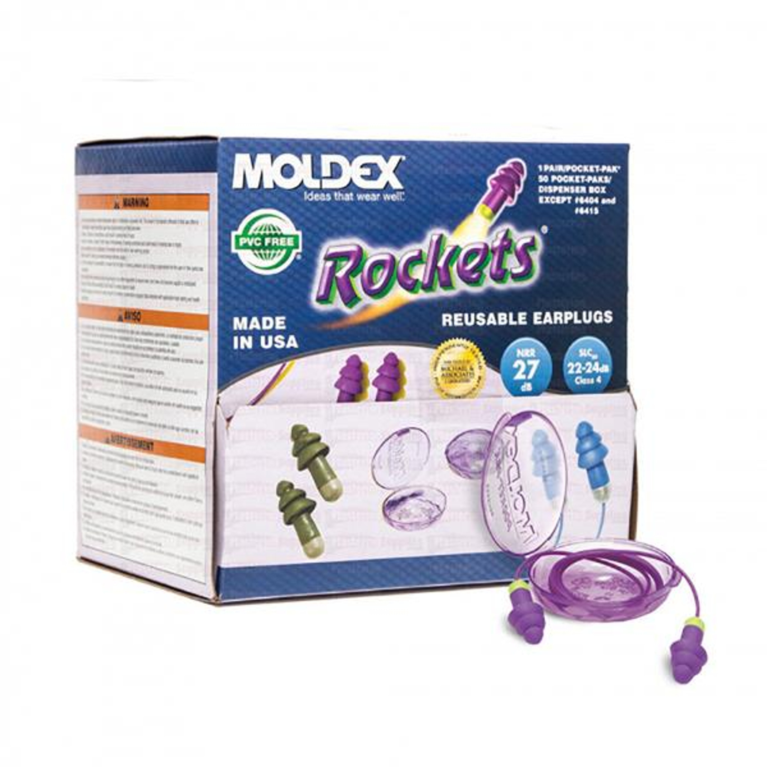 Moldex 6405 Rockets Corded Reusable Earplugs with Pocket-Pak NRR 27dB ...