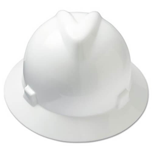MSA 475369 V-Gard White Full Brim Hard Hat with Fas-Trac Ratchet ...